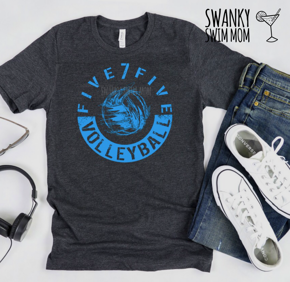 575 Volleyball five 7 five grunge circle - blue ink – SwankySports